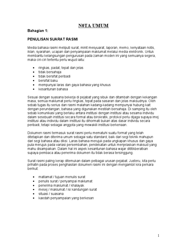 N0TA UMUM SURAT RASMI BHG 1 | PDF