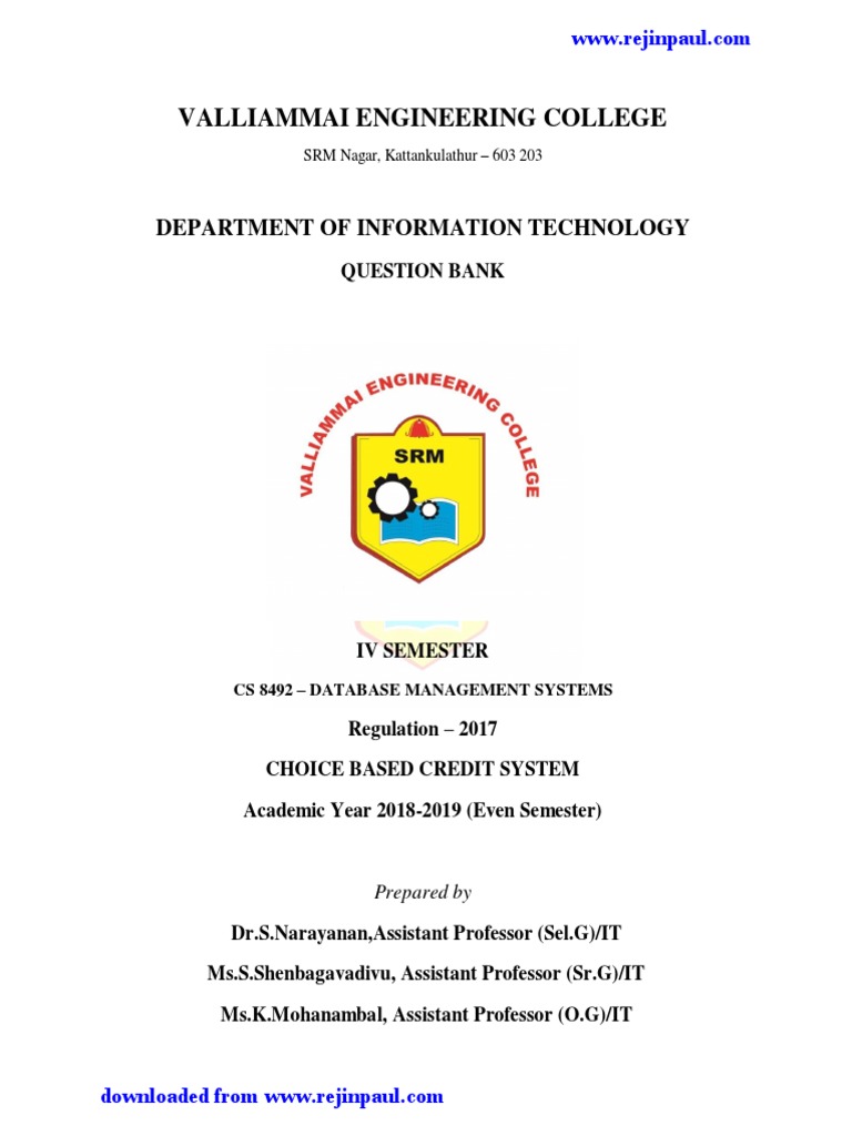 CS8492-Database Management Systems | PDF | Databases | Database Index CS8492-Database Management Systems | PDF | Databases | Database Index