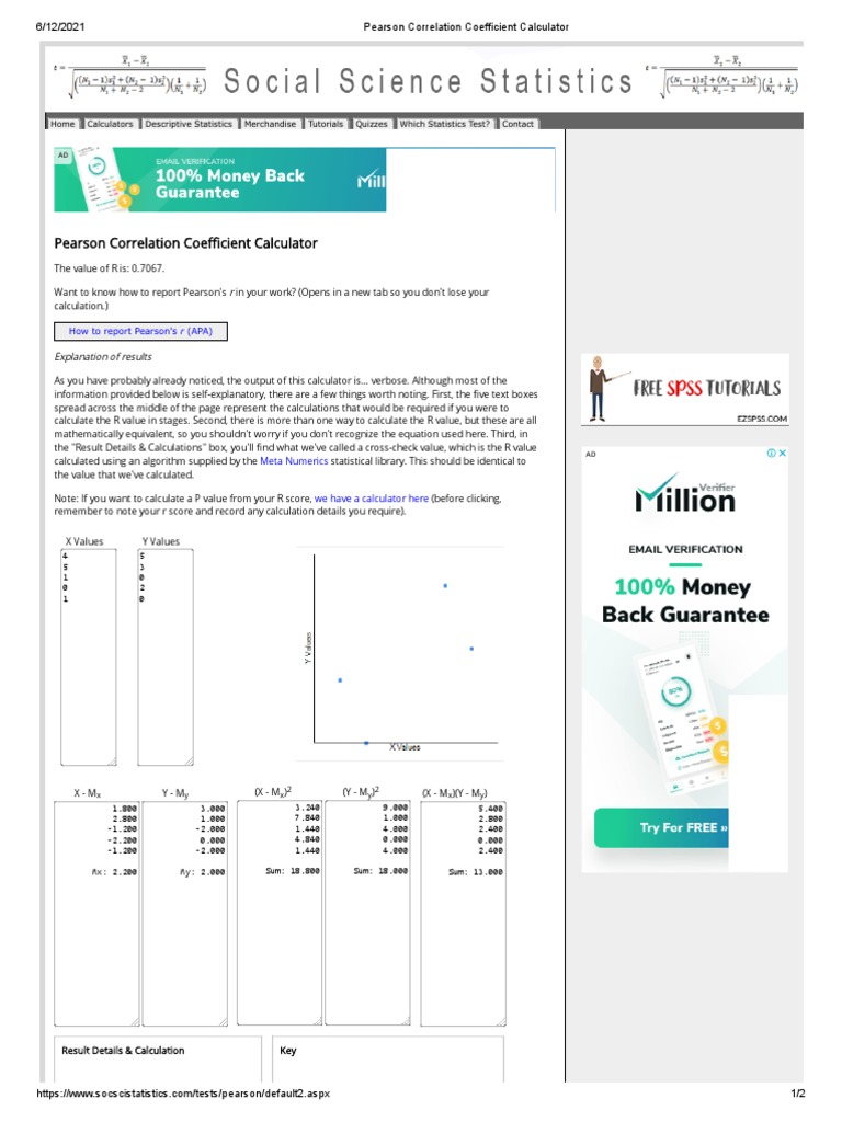 Pearson Correlation Coefficient Calculator Pdf Scientific Method