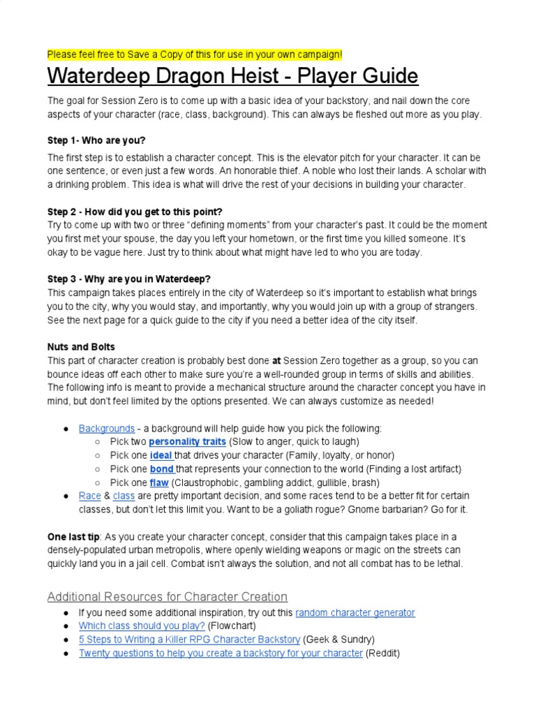 Waterdeep Dragon Heist Player Guide Pdf Forgotten Realms