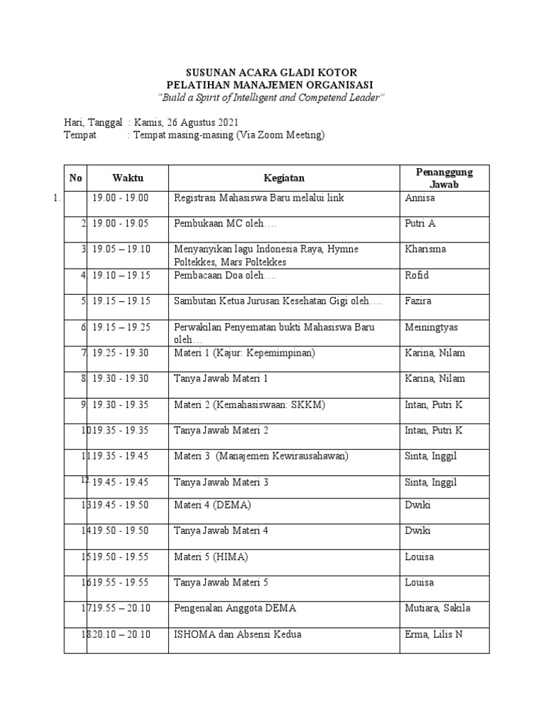 Contoh Rundown Kegiatan | PDF