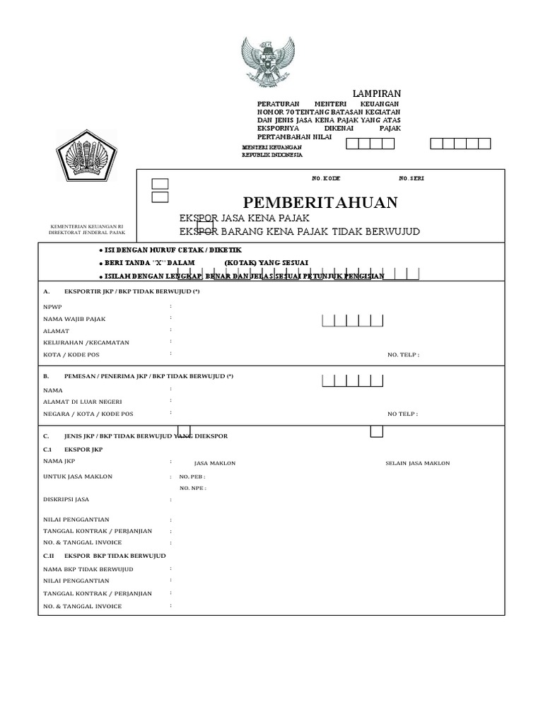 Form Pemberitahuan Ekspor JKP - BKP TB | PDF