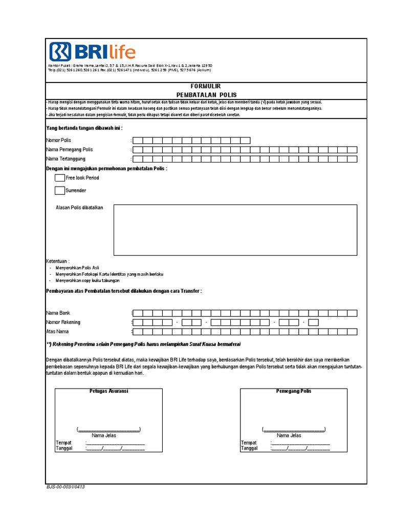DAVESPRO - Formulir Pembatalan Polis | PDF