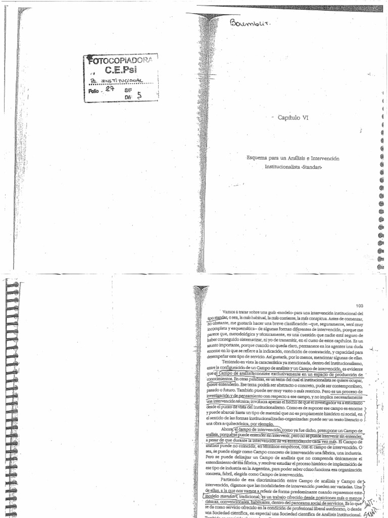 BAREMBLITT. Cap. VI. Esquema para Un Análisis e Intervención Institucionalista "Standart" | PDF