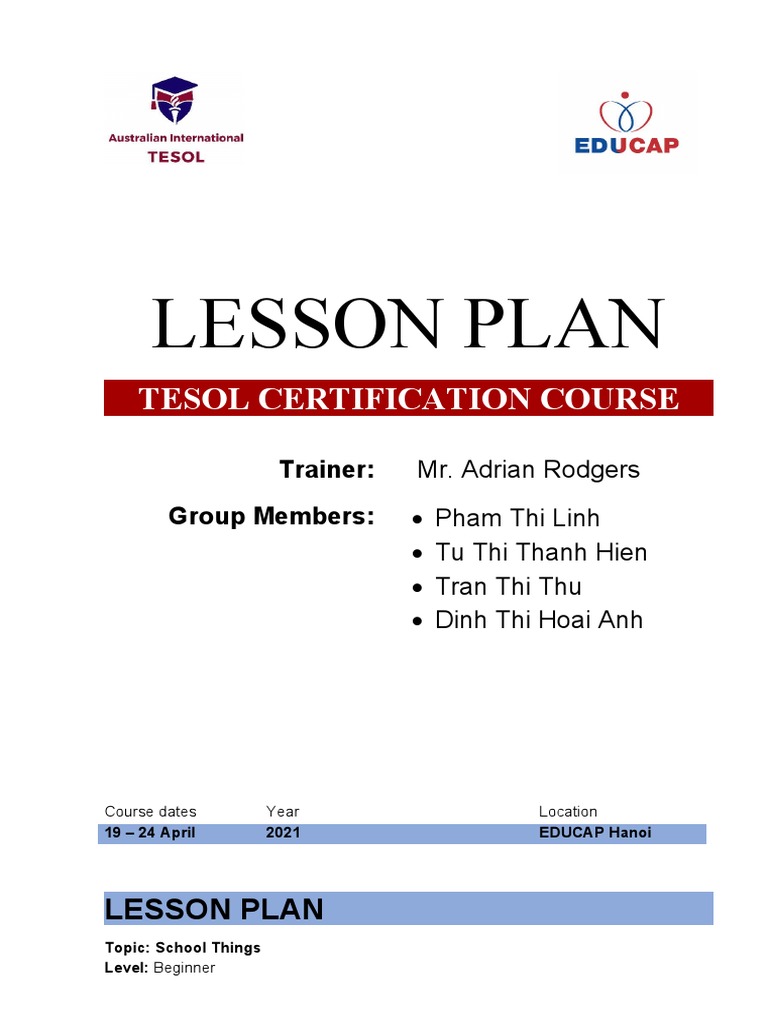 Lesson Plan: Tesol Certification Course | Download Free PDF ...
