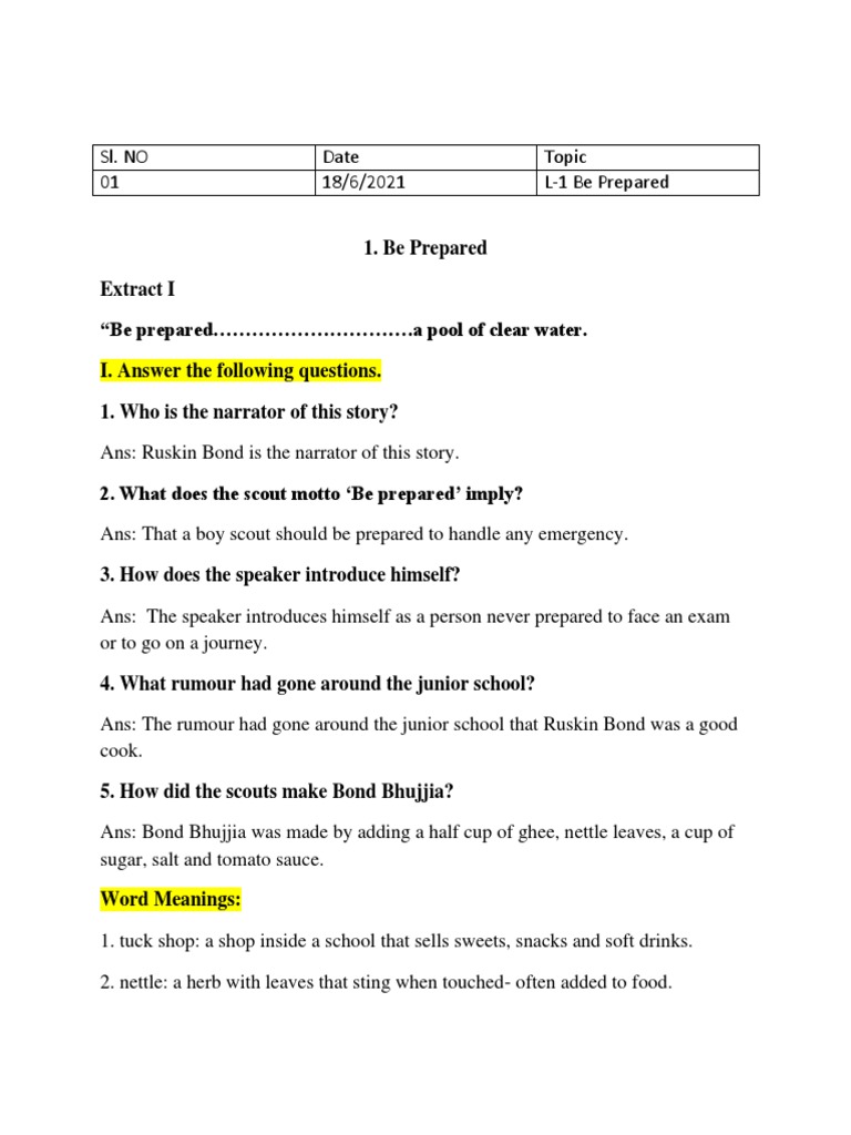Be Prepared Notes | PDF