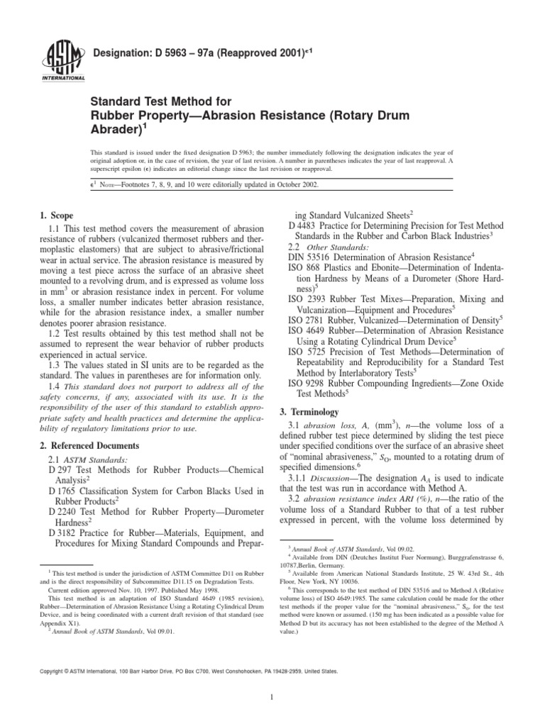 ASTM D5963 - Rubber Abrasion Resistance | PDF | Wear | Friction
