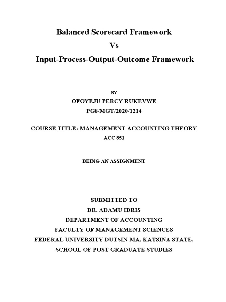 Balanced Scorecard Vs Input-Process-Outcome-Output | PDF | Performance Indicator | Goal