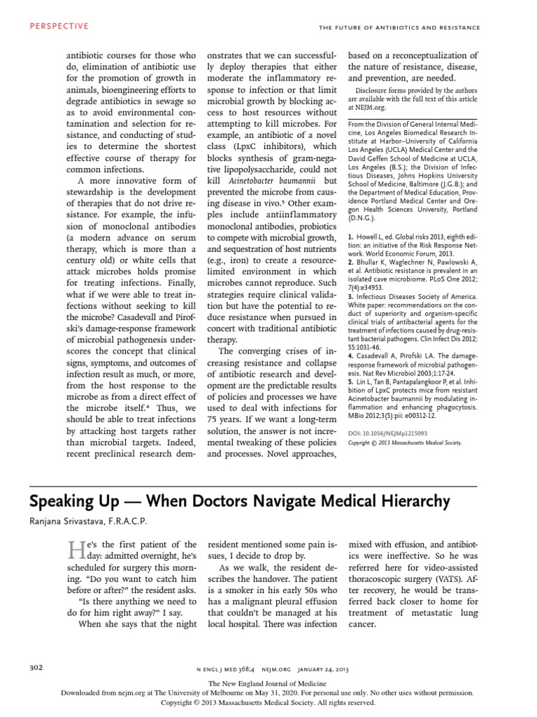 Medical Hierarchy - NEJM | PDF | Antimicrobial Resistance | Infection