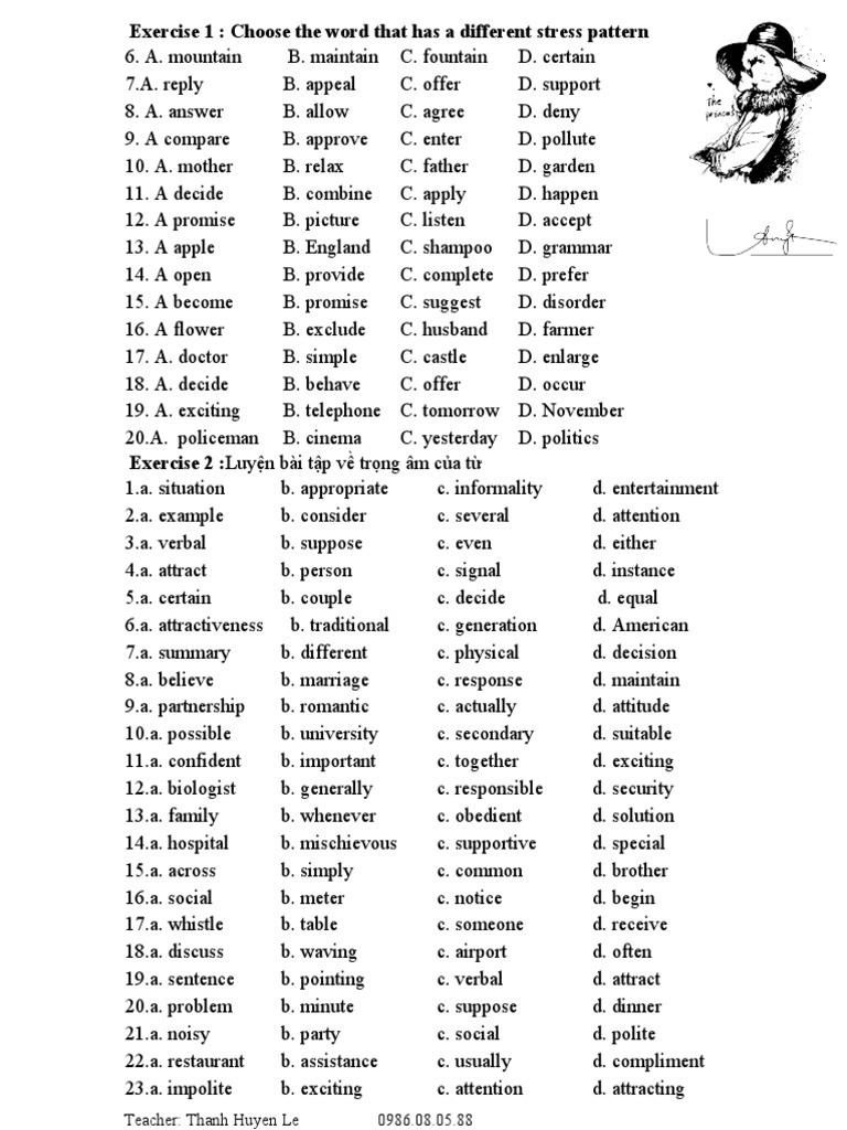 English Stress Pattern Exercises | PDF | Cognition