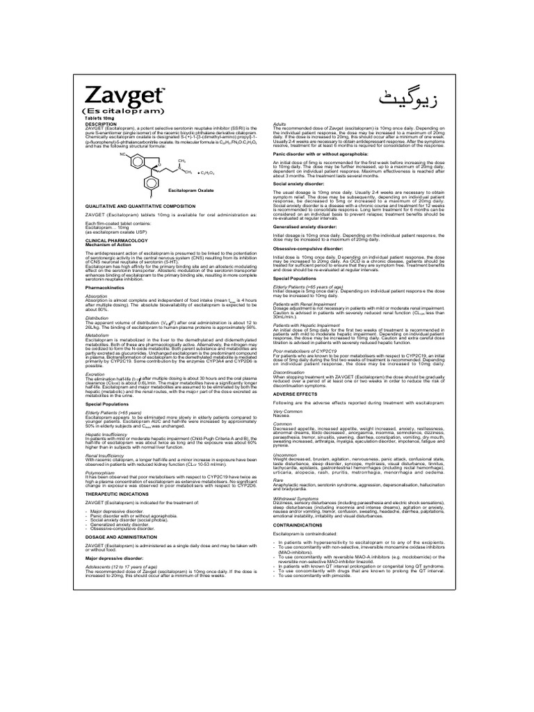 (Escitalopram) : NC CH O N CH C H O | PDF | Selective Serotonin ...