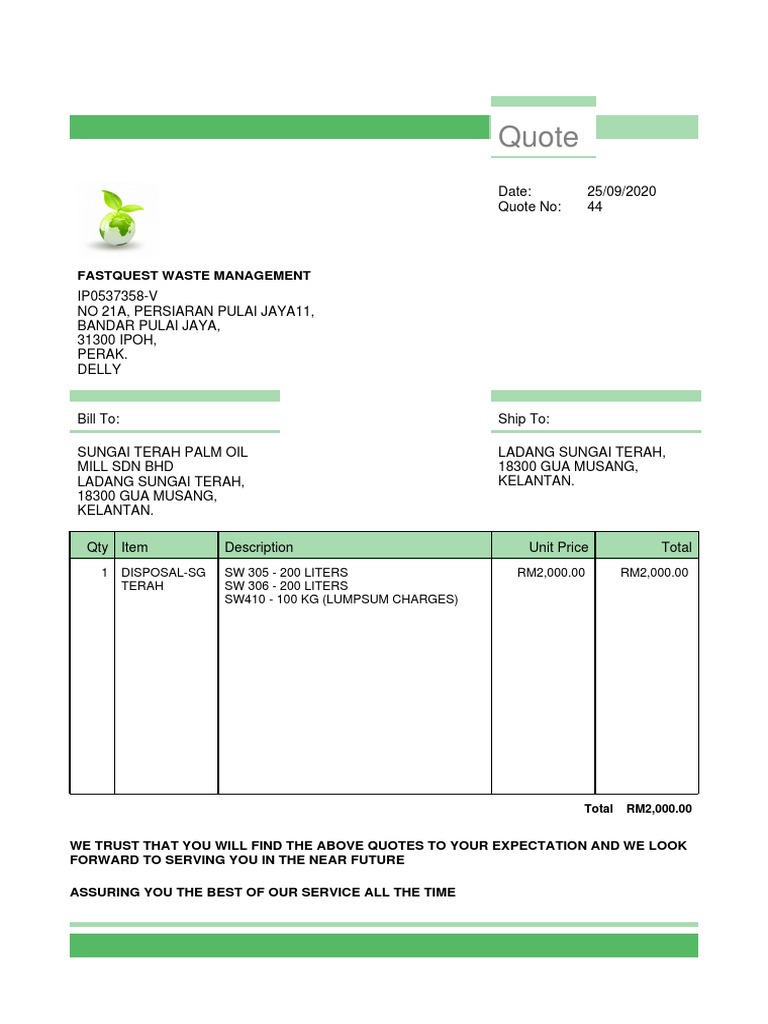 FASTQUEST WASTE MANAGEMENT Quote 44 | PDF