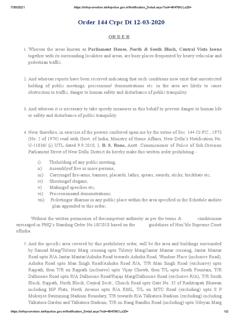 Order 144 CRPC DT 12-03-2020 | PDF | Common Law | Public Law