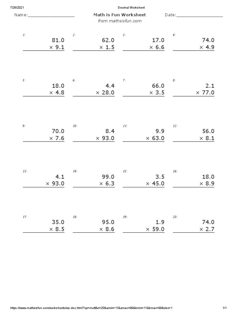 Name: - Date: - : Math Is Fun Worksheet | PDF