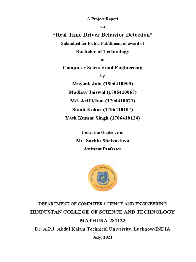 "Real Time Driver Behavior Detection": A Project Report On | PDF | Feasibility Study | Python ...
