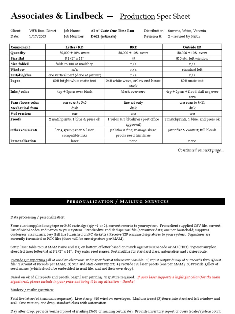 AAA Letters - Production Spec Sheet | PDF | Office Equipment | Printing