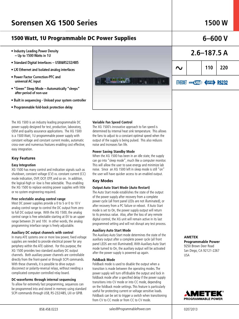 Ametek XG-1500 | PDF | Power Supply | Electrical Engineering