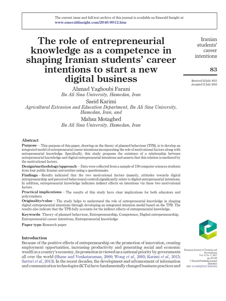 The Role of Entrepreneurial Knowledge As A Competence in Shaping ...