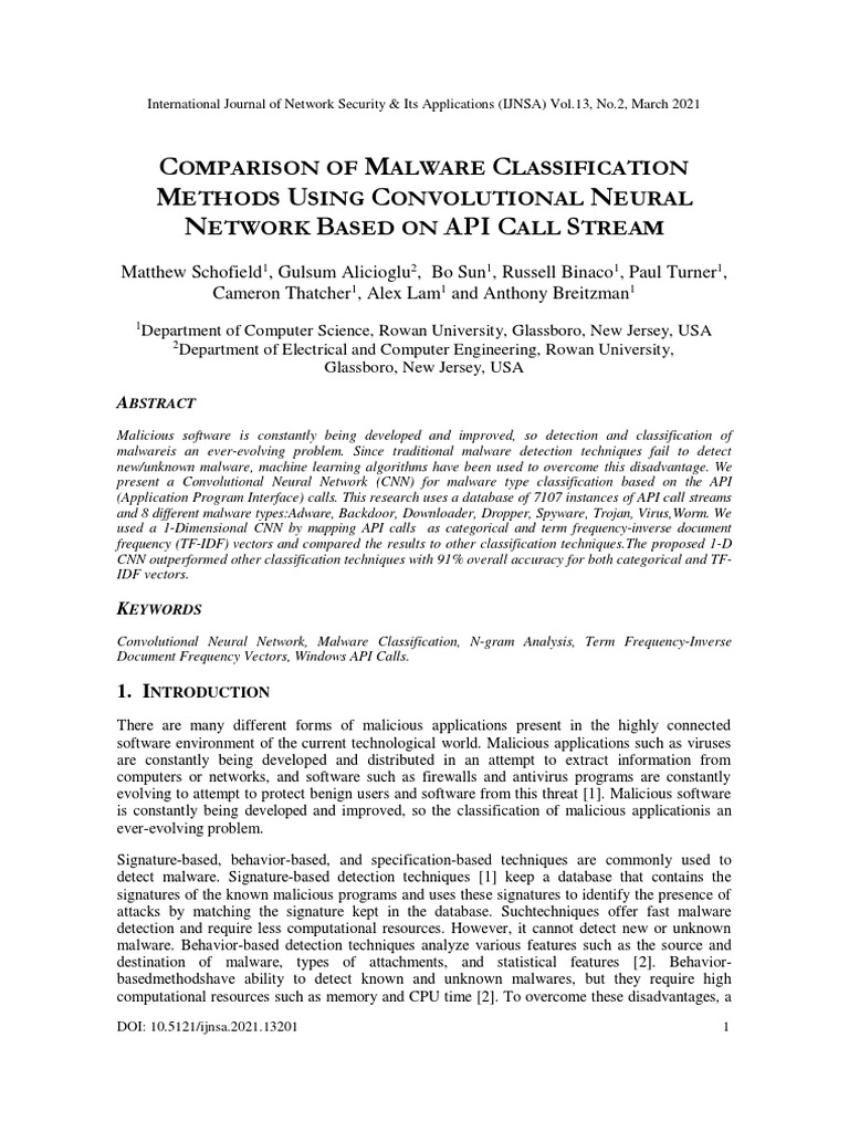 Comparison of Malware Classification Methods Using Convolutional Neural Network Based On Api ...