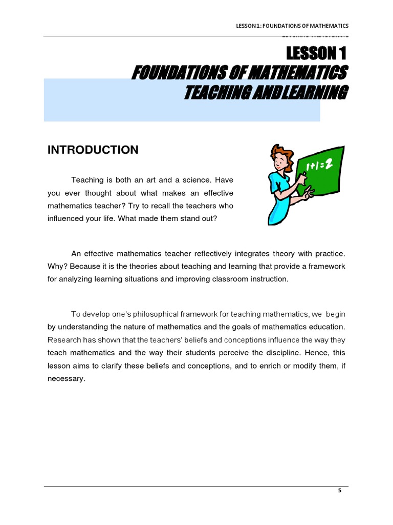 Lesson 1 Foundations of Mathematics Teaching and Learning | PDF ...