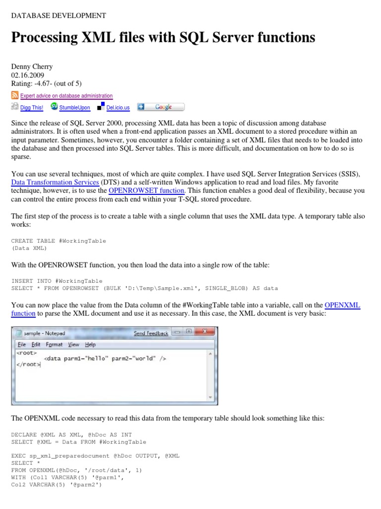 Processing Xml Files With Sql Server Functions Data Transformation Services Openrowset Function 9255