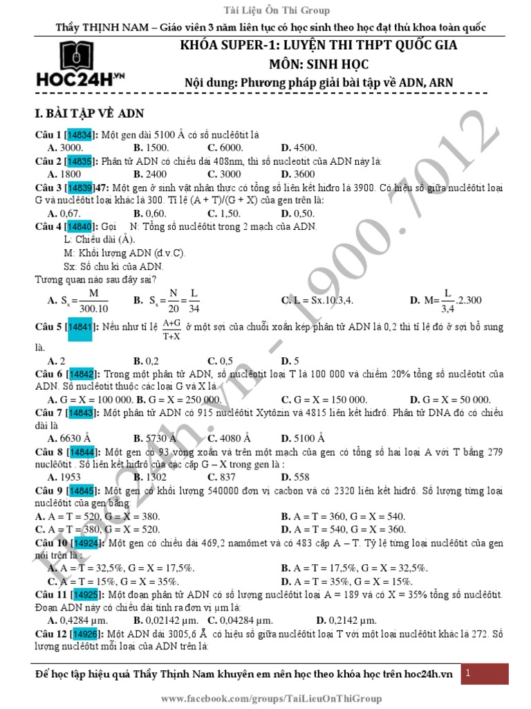 de 2 - Phuong Phap Giai Bai Tap Ve Adn Arn - Dinh Kempdf | PDF