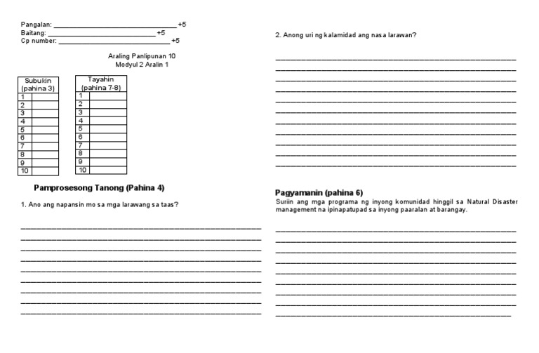 Answer Sheet Ap 10 Modyul 2.1 | PDF