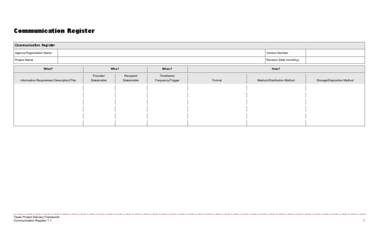 Communication Register Template