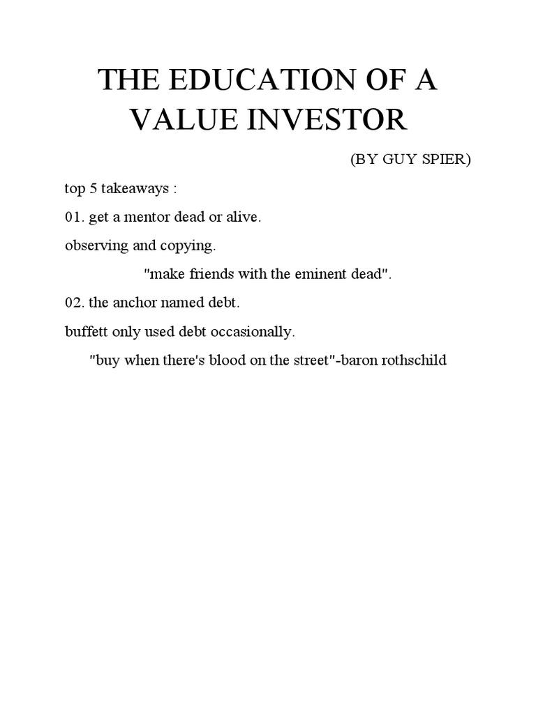 The Education of A Value Investor (By Guy Spier) | PDF