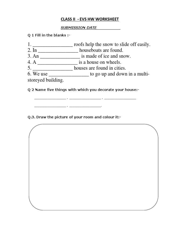 CBSE Class 2 EVS Practice Worksheets (56) - House | PDF