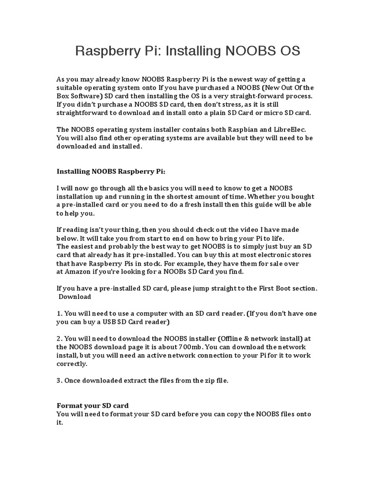 Raspberry Pi Installing Noobs OS | PDF | Raspberry Pi | Software ...