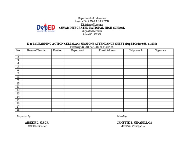 LAC Attendance Sheet | PDF