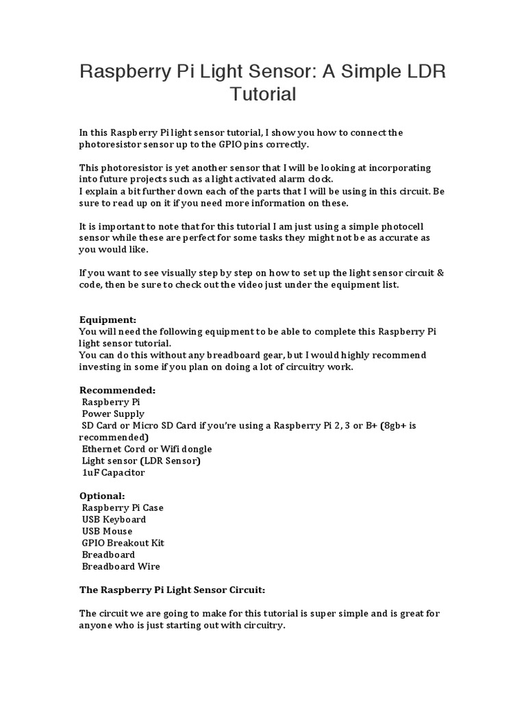 Raspberry Pi Light Sensor | PDF | Raspberry Pi | Computing