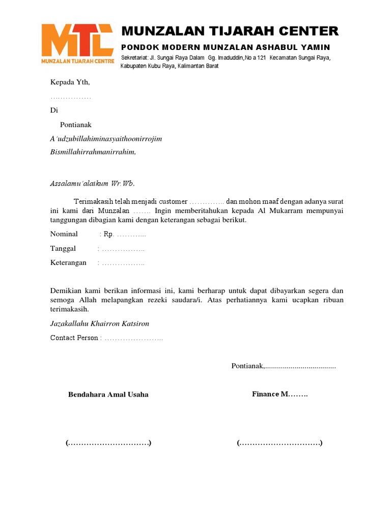 Contoh Surat Tagih Piutang | PDF