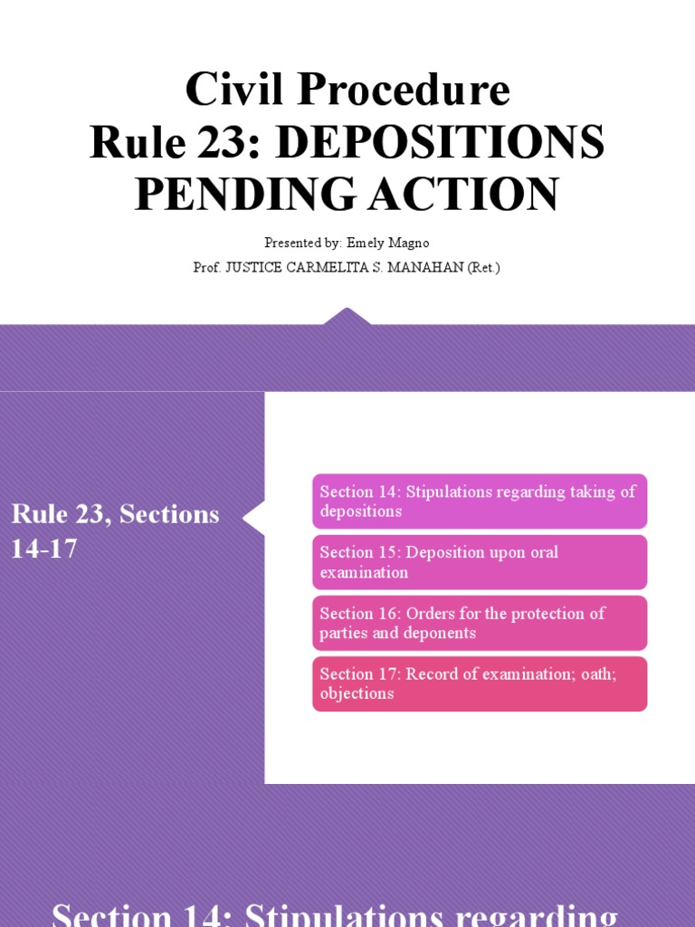 Rule 23 Sections 14-17 - MAGNO | PDF | Deposition (Law) | Crime & Violence