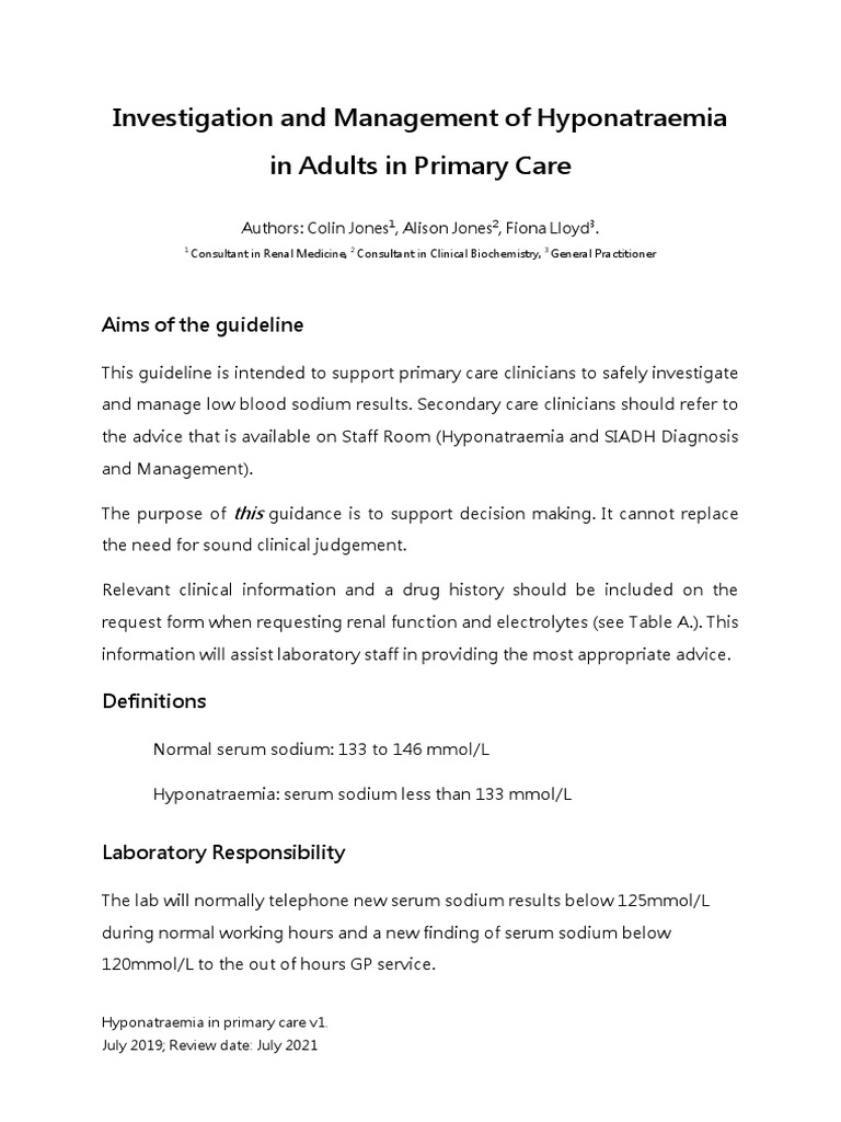 Hyponatraemia Management in Primary Care | PDF | Medicine | Diseases ...