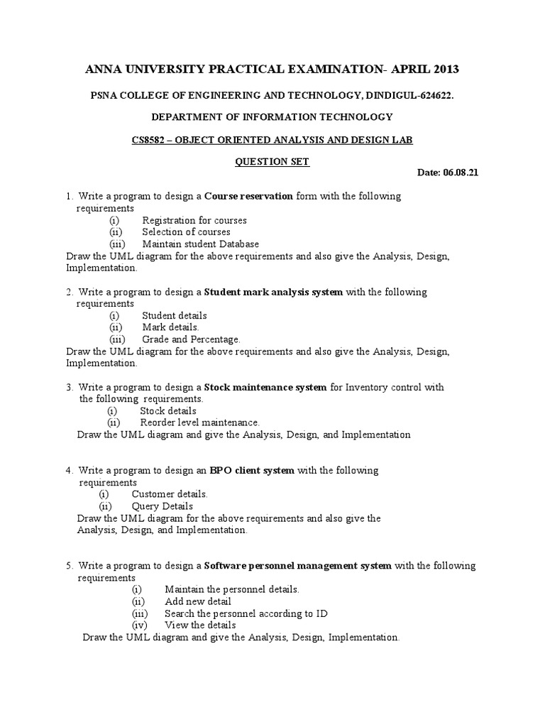 Ooad Lab Question Set | Download Free PDF | Implementation | Business
