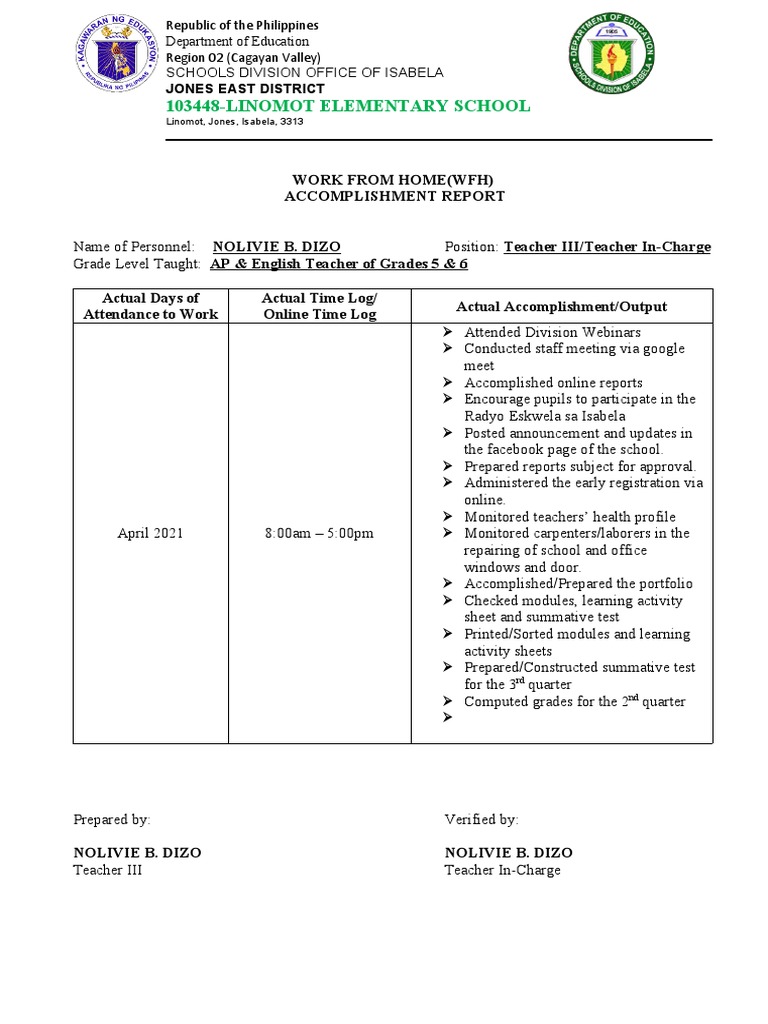 Work From Home Accomplishment Report | PDF | Computing