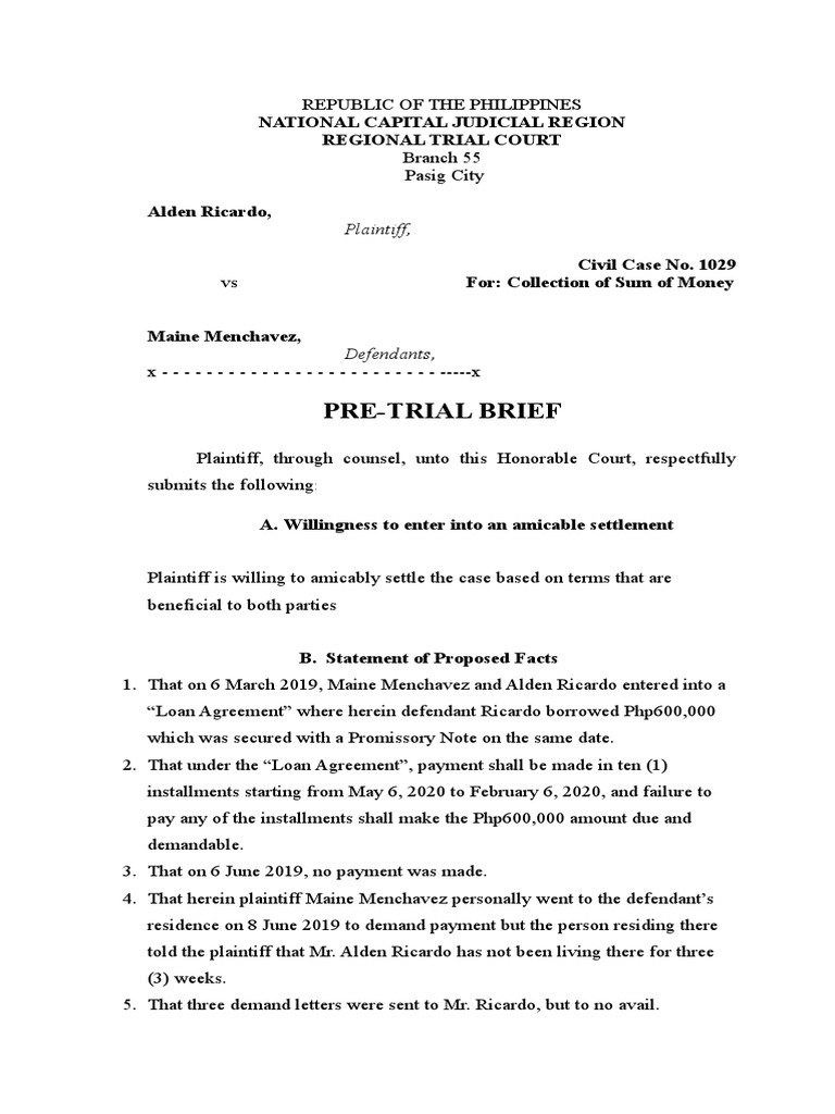Pre-Trial Brief: National Capital Judicial Region Regional Trial Court ...