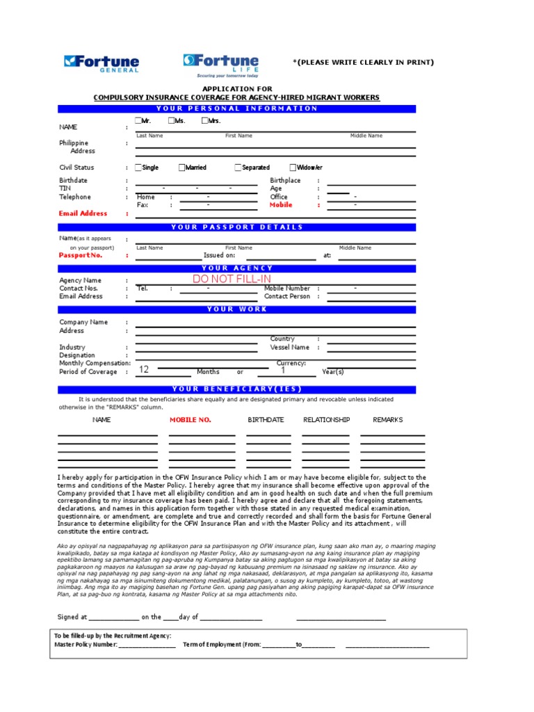 Do Not Fill-In: (Please Write Clearly in Print) | PDF | Insurance ...