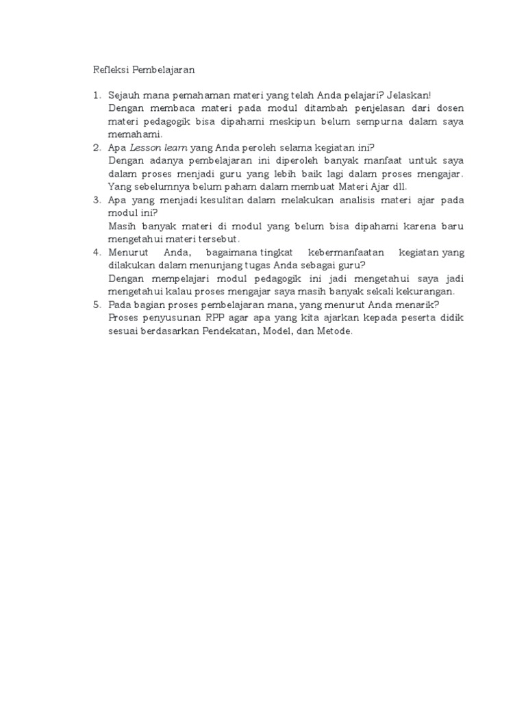 Refleksi Pembelajaran | PDF | Karier & Perkembangan