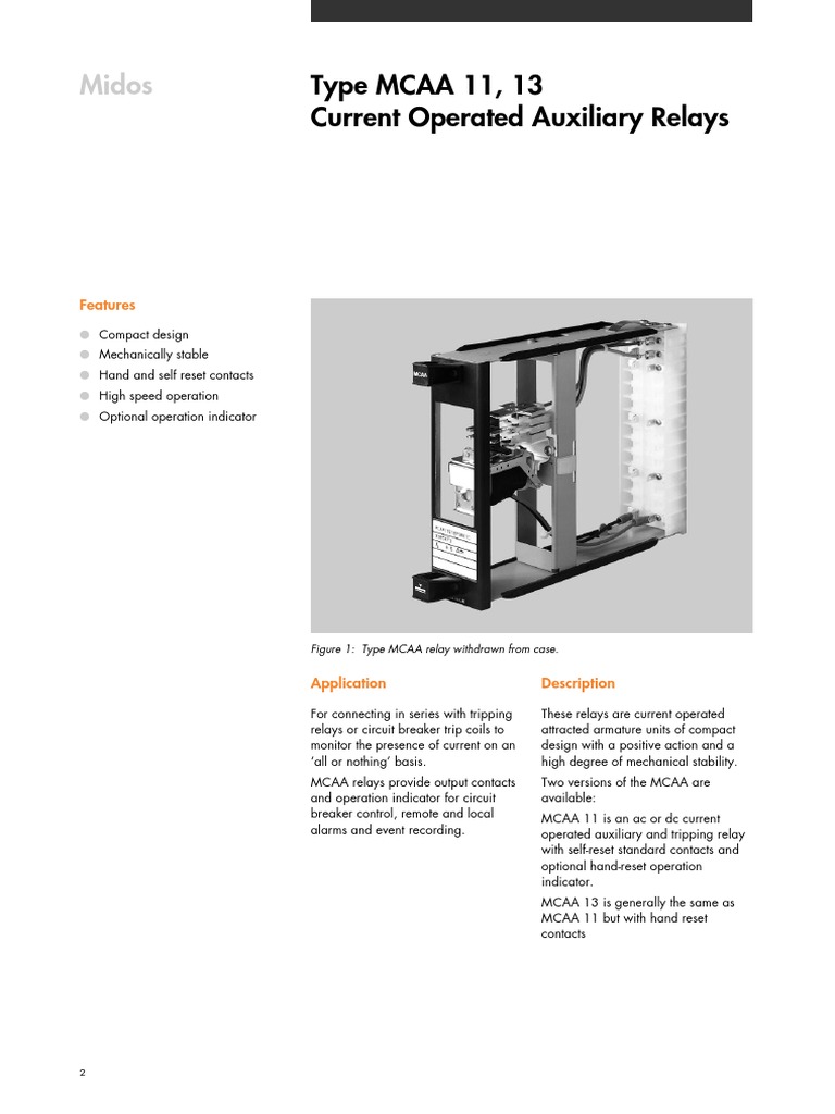 Midos: Type MCAA 11, 13 Current Operated Auxiliary Relays | PDF | Relay ...