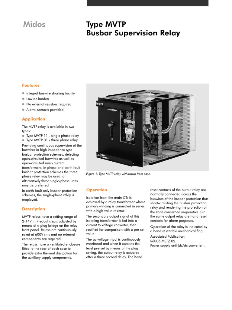 Midos: Type MVTP Busbar Supervision Relay | PDF | Relay | Transformer