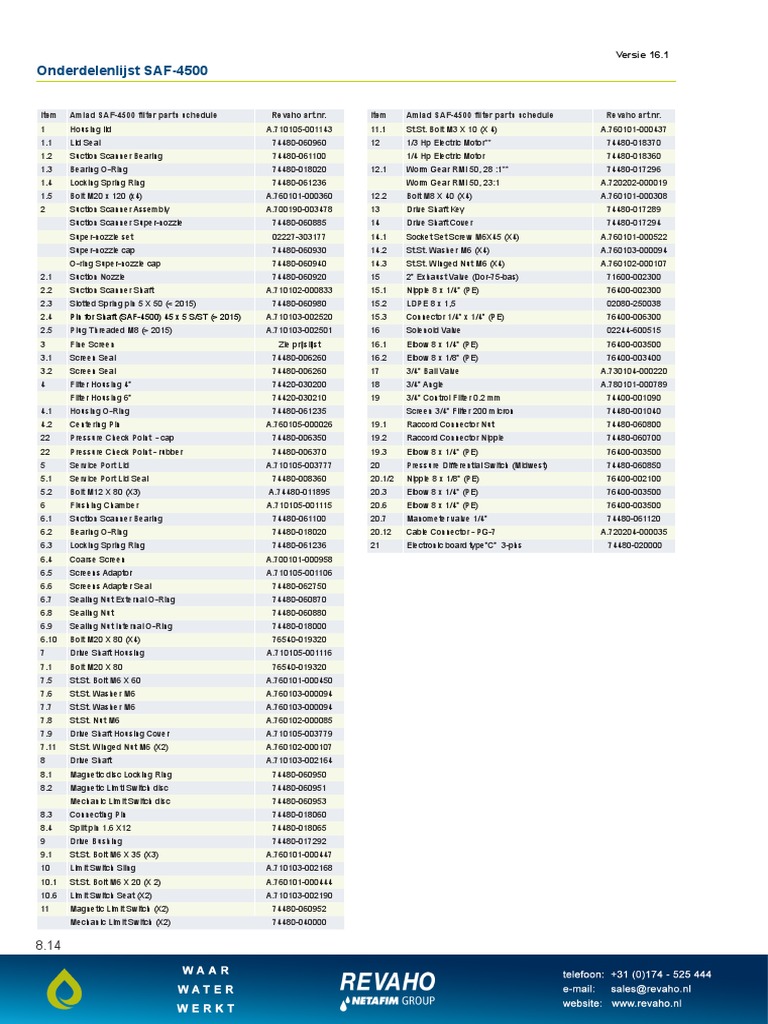 SAF 4500 Part List | PDF | Electrical Connector | Screw