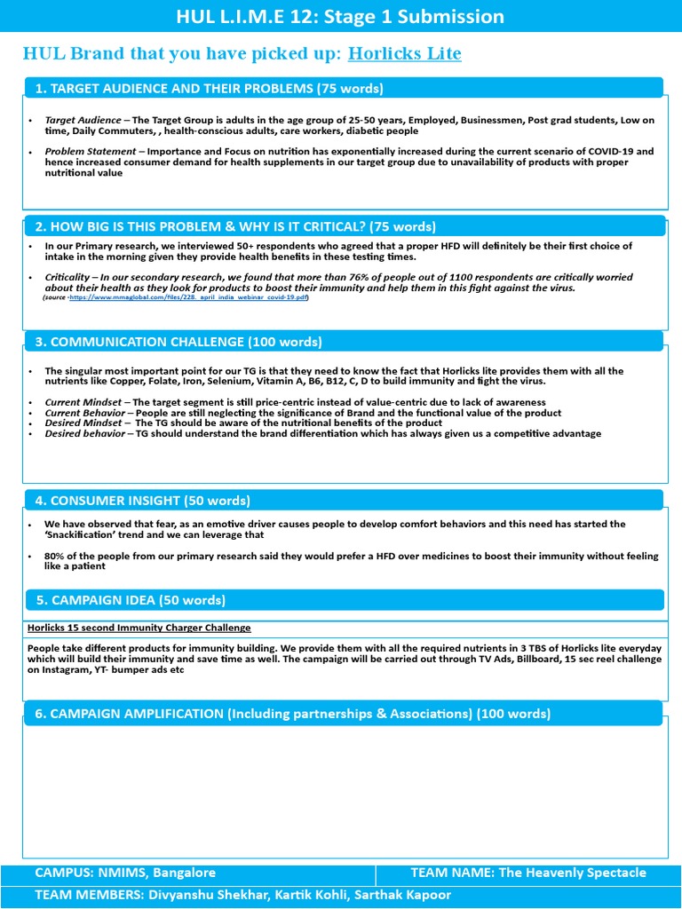 Horlicks Lite: Nutrition for Health-Conscious Adults | PDF | Target Audience | Behavior