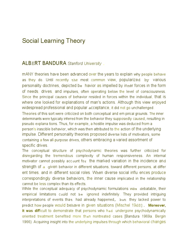 Bandura SocialLearningTheory | PDF | Reinforcement | Learning