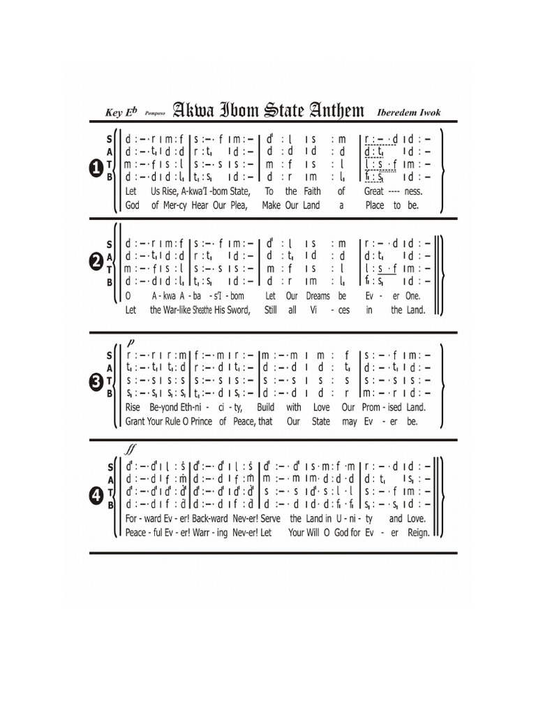 Akwa Ibom State Anthem - Solfa Notation | PDF