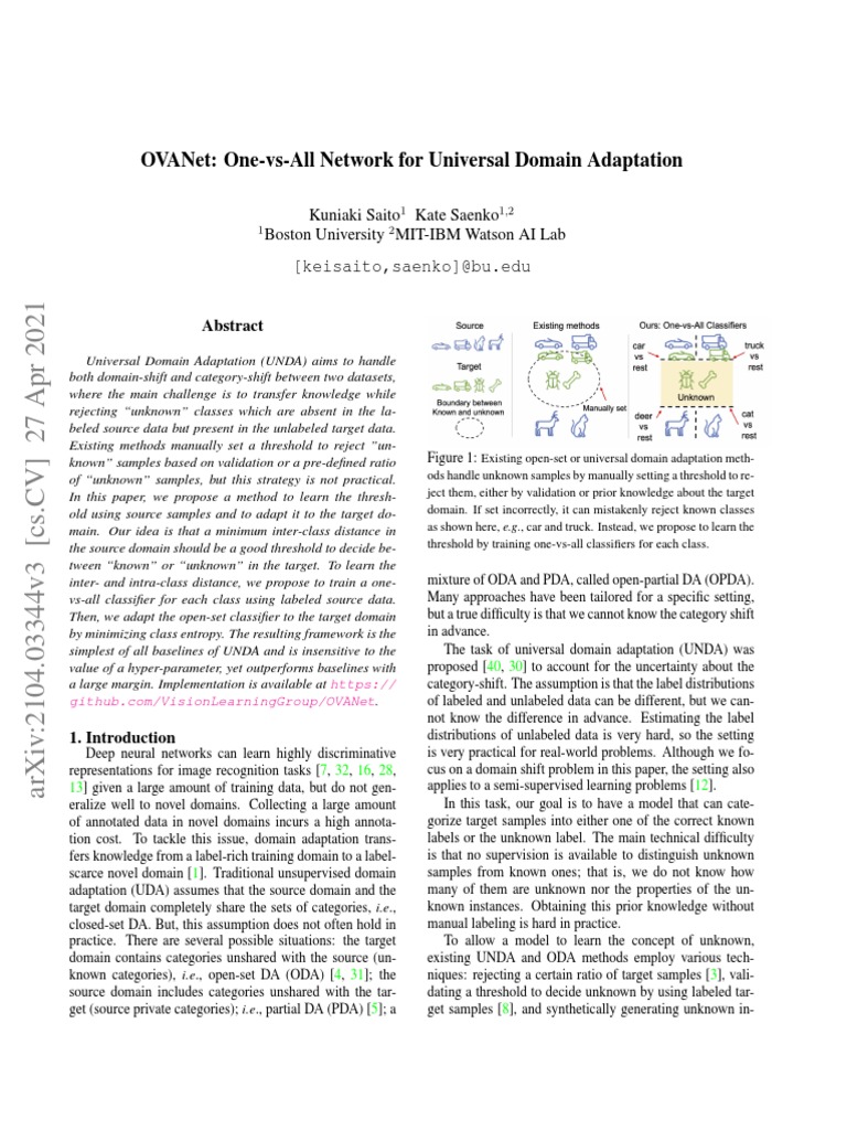 Ovanet: One-Vs-All Network For Universal Domain Adaptation | PDF ...