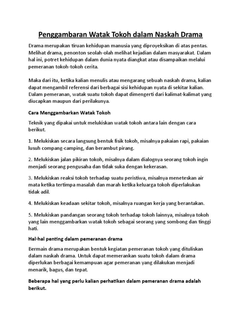 23.b. Penggambaran Watak Tokoh Dalam Naskah Drama | PDF