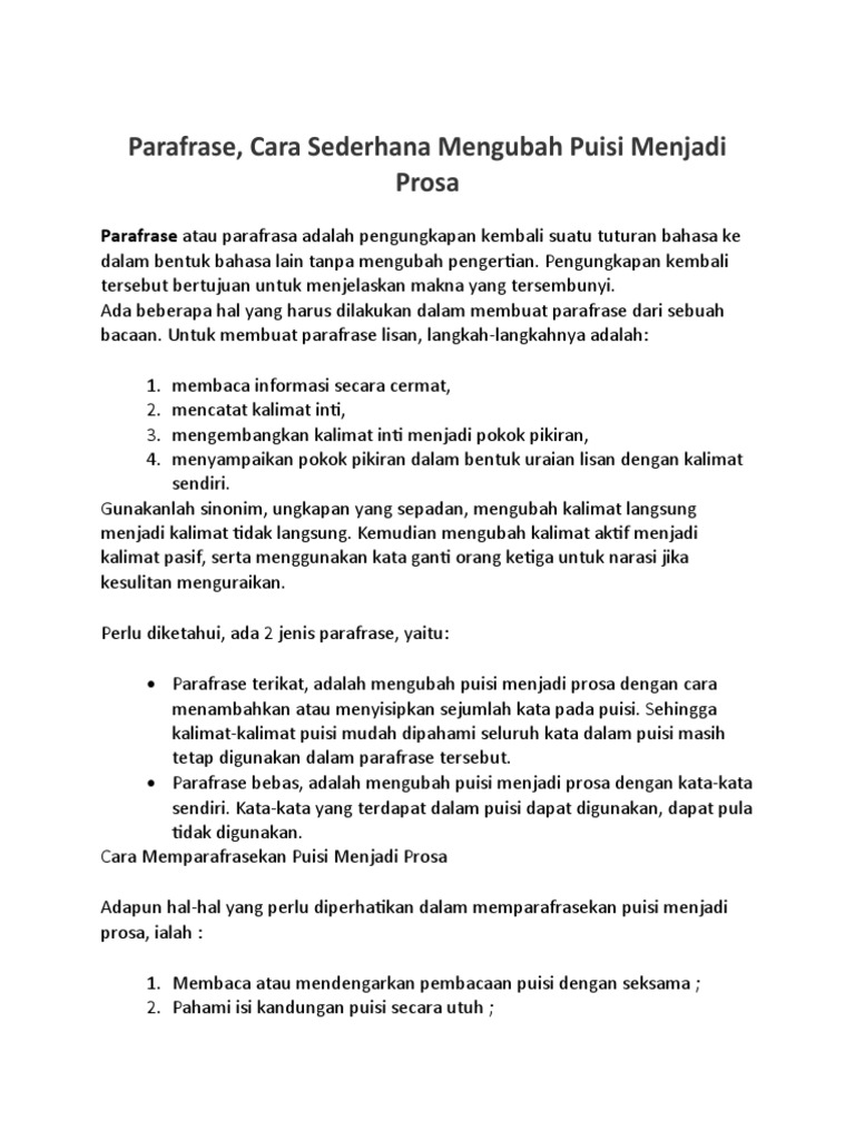 Parafrase Puisi | PDF | Kajian Bahasa Asing